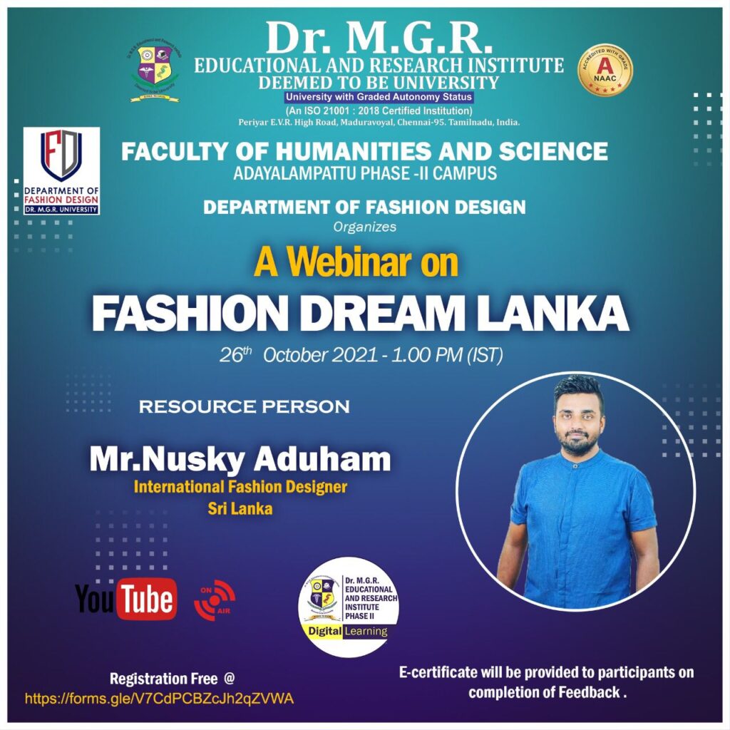 Webinar On Fashion Dream Lanka Dr M G R Educational And Research